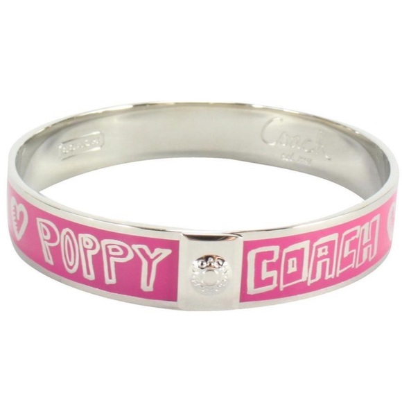 Coach | Jewelry | Coach Silver Pink Signature Poppy Bangle | Poshmark
